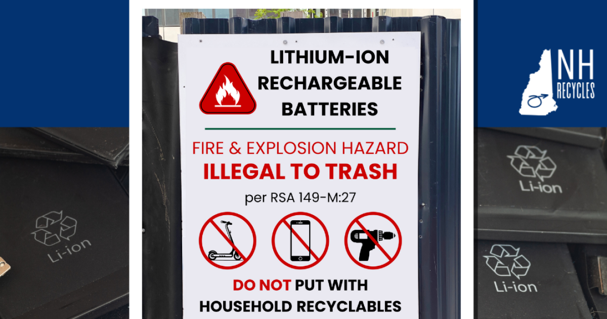 Lithium-Ion Battery Disposal Ban Signage | NH Recycles